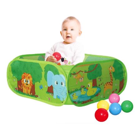 Foldable Square Ball Pool For Kids With 30 Colorful Balls - Blue - Makhsoom