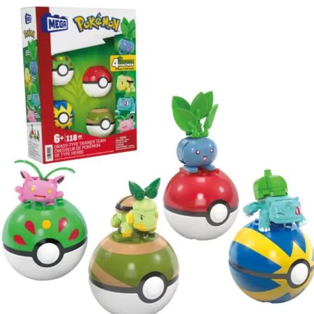 Pokemon MEGA Pokemon Grass-Type Trainer Team Building Toy Kit, 4 Action ...