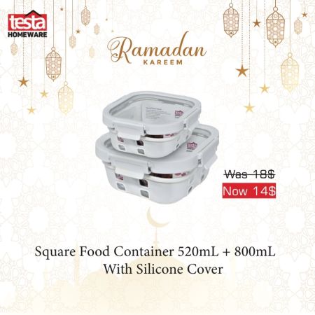 Testa Ramadan Offer Set of Food Container Square (H.E) 520 and 800 ml 2 ...