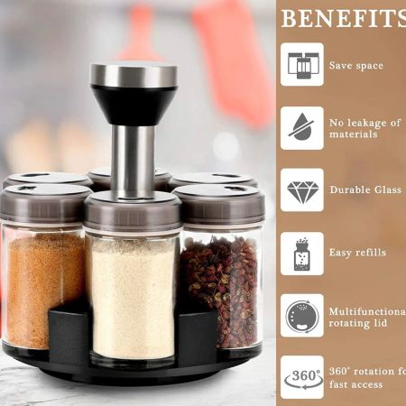 Set of Revolving Spice Rack Organizer with Rotating Stand and Salt ...