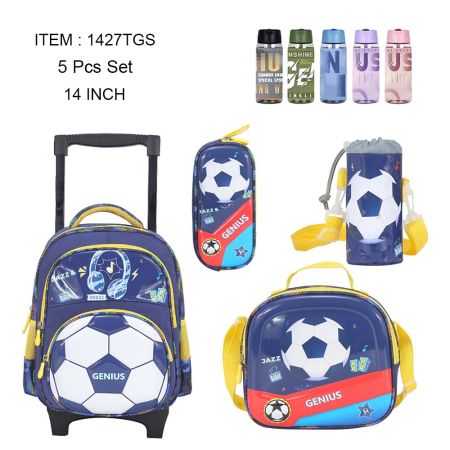 Genius 3D Football Kids 14 Inches Trolley Bag 5 Pcs Set 1424TGS For ...
