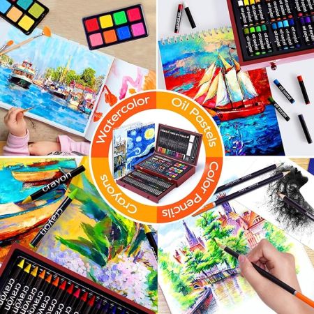 145 Piece Deluxe Art Set with 2 x 50 Sheet Drawing Pad - Makhsoom