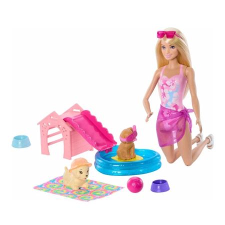 Barbie Puppy Pool Party Aloha Blonde Doll Playset 3+ Years - Makhsoom