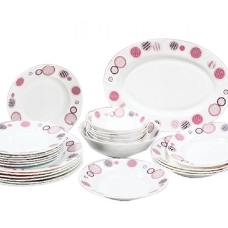 19% Off Zio Set Of Opal Series White & Pink Round Service Dinnerware ...