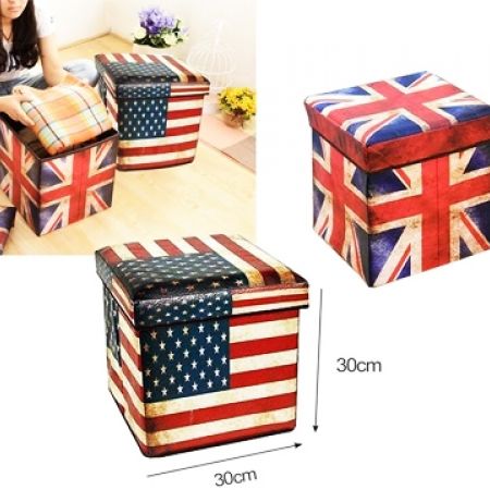 Retro Design US Flag Storage Box Case Chair - Makhsoom
