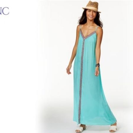 Raviya Sea Green Embroidered-Trim Maxi Dress Cover Up For Women Size ...