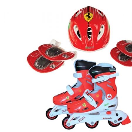 Ferrari Set In Line Skate With Helmet Knee & Elbow Pads - Size: 28-31 ...