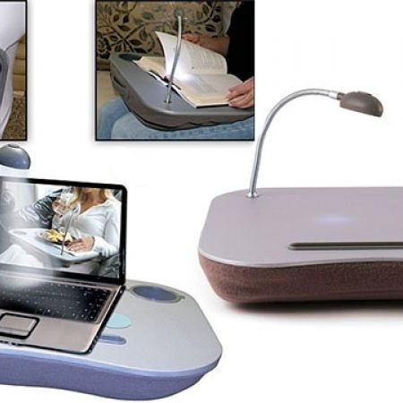 Cozy Portable Laptop Workstation With Task Light & Beverage Holder ...