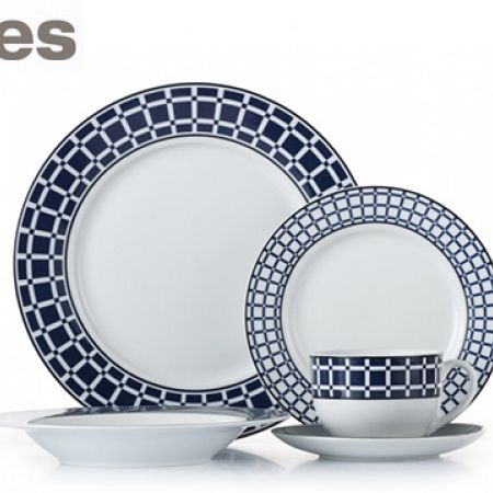 Stokes Porcelain Retro Blue Dinnerware Set 20 Pcs - Makhsoom