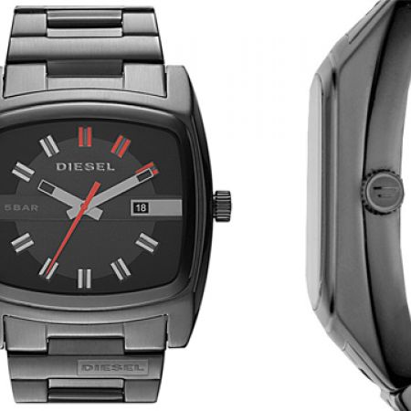 Diesel Black Dial Grey Stainless Steel Quartz Square Watch For Men ...