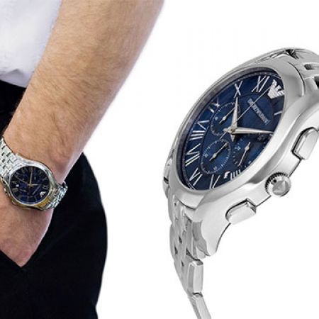 Emporio Armani Classic Navy Blue Dial Stainless Steel Round Watch For ...
