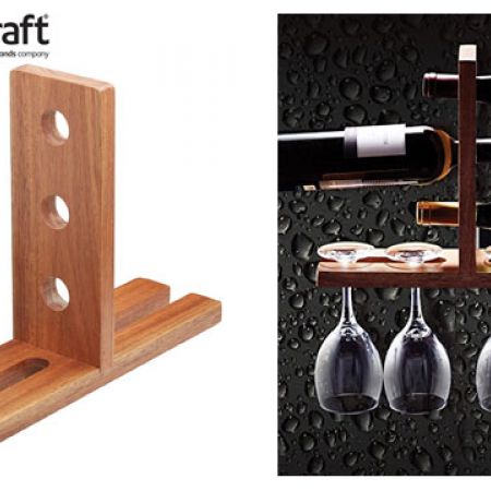 KitchenCraft BarCraft Wood Wall Mounted Wine Glass & Bottle Rack 35 x ...