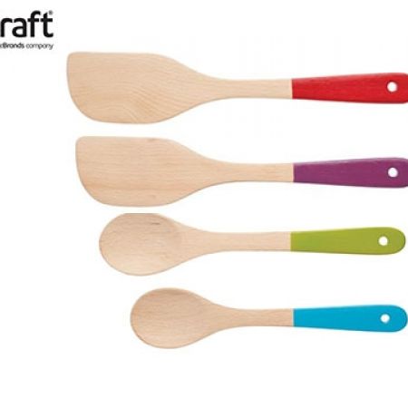 KitchenCraft Set Of Colourworks Wooden Tool Set With Dipped Colored ...