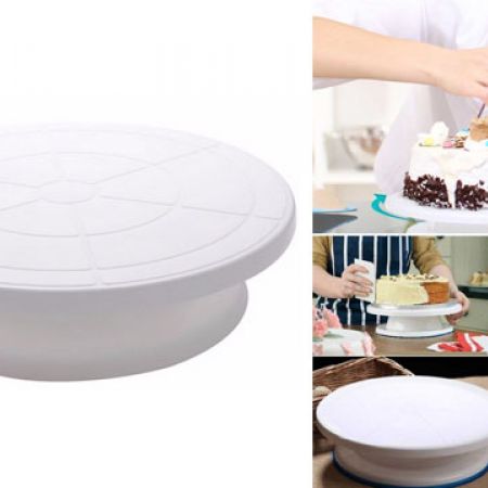 Plastic Round White Revolving Rotating Cake Decorating Stand 29 x 10 cm ...