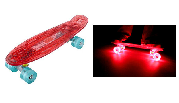 Crystal Durable Plastic Clear Skateboard With Led - Blue - Makhsoom