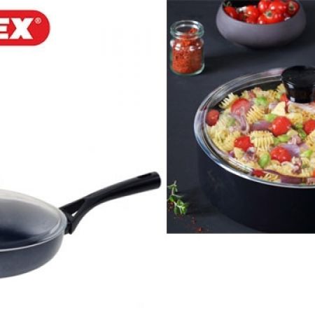 Pyrex Gusto Black Diamond Non Stick Aluminium Sautepan With Lid - 24 cm ...
