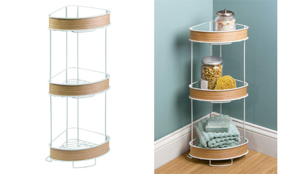 InterDesign RealWood Free Standing 3-Tier Corner Shelf - White/Light ...