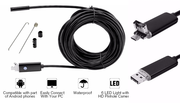 2 In 1 Waterproof Android & PC USB Endoscope With Led - 5 m - Makhsoom