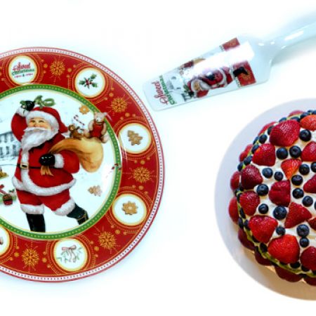 Set Of Christmas Santa Claus Ceramic Serving Cake Platter With Flat ...