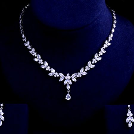 Set Of Cubic Zircona Bridal Necklace With Earrings For Women 3 Pcs ...