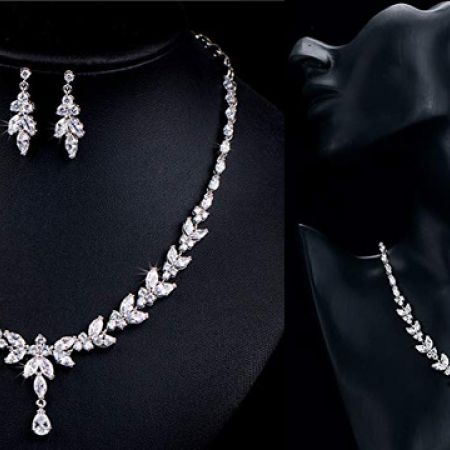 Set Of Cubic Zircona Bridal Necklace With Earrings For Women 3 Pcs ...