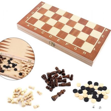 Portable 3-in-1 Wooden Folding Chess, Checkers, Backgammon Board Game ...