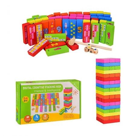 Wooden Educational Colorful Jenga Tower 54 Pcs - Makhsoom