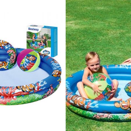 Bestway Inflatable 2-Ring Paddling Pool With Swim Ring & Ball 122 x 20 ...