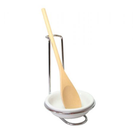 Chrome Plated Spoon Rest Stand Holder With Ceramic Bowl & 15 cm Cooking ...