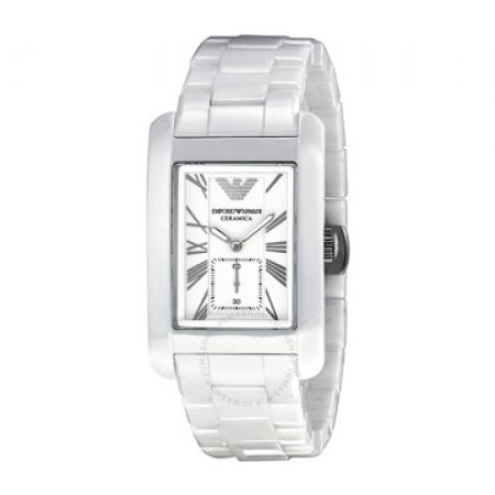 Emporio Armani White Ceramic Rectangular Watch For Men - Makhsoom