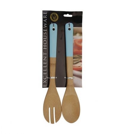 Set Of Bamboo Salad Servers 2 Pcs - Blue - Makhsoom