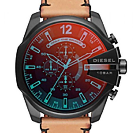Diesel DZ4476 Mega Chief Brown Leather Round Watch For Men - Makhsoom